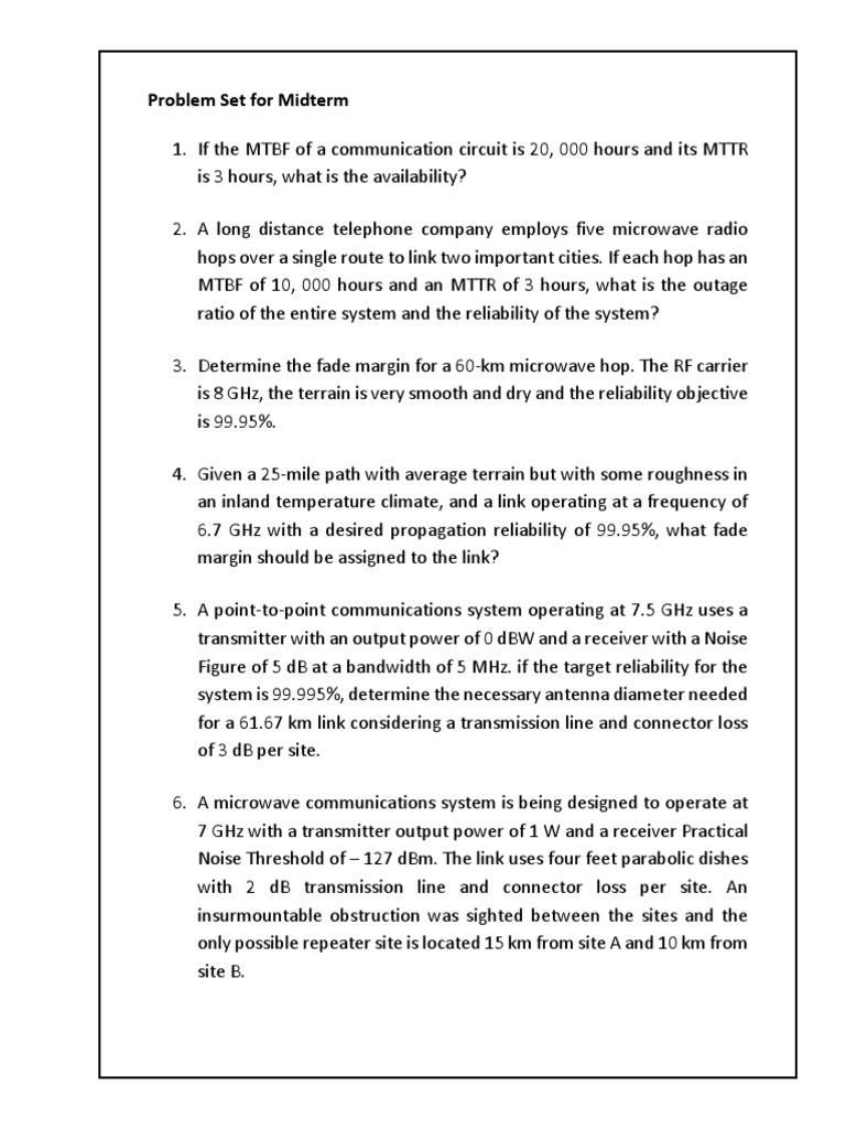 Midterm Problem Set | PDF | Microwave | Decibel
