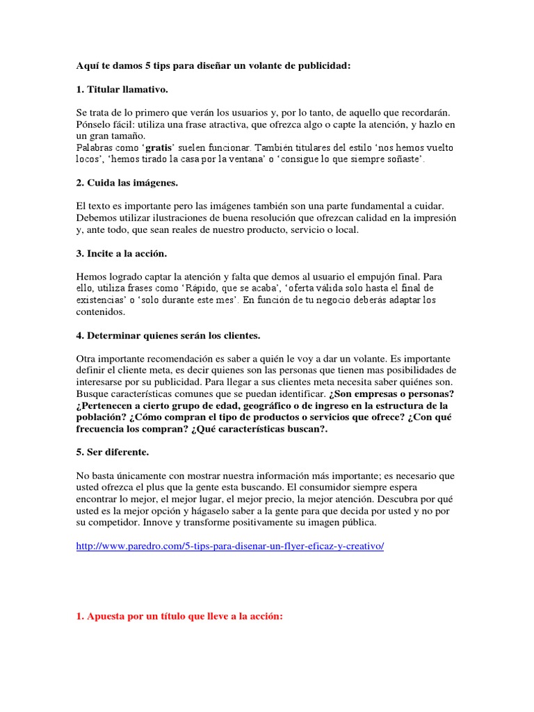 Aquí Te Damos 5 Tips para Diseñar Un Volante de Publicidad | PDF ...