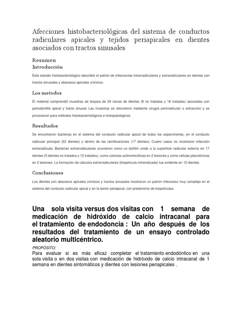 Afecciones Histobacteriológicas Del Sistema de Conductos Radiculares ...
