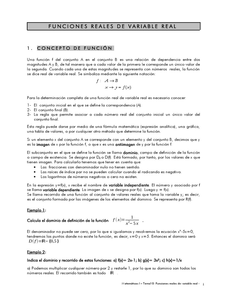 Tema10. Funciones Reales de Variable Real PDF | PDF | Número Real | Función (Matemáticas)