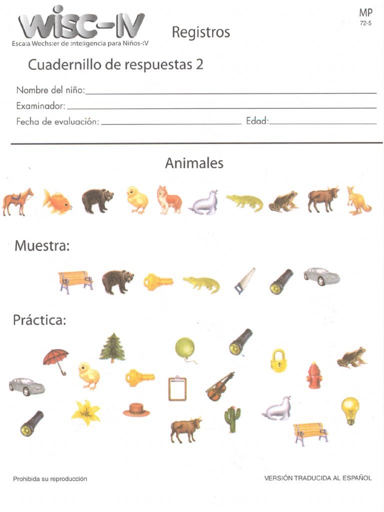 Cuadernillo Respuestas 2 Test (WISC-IV) (Manual Moderno) PDF