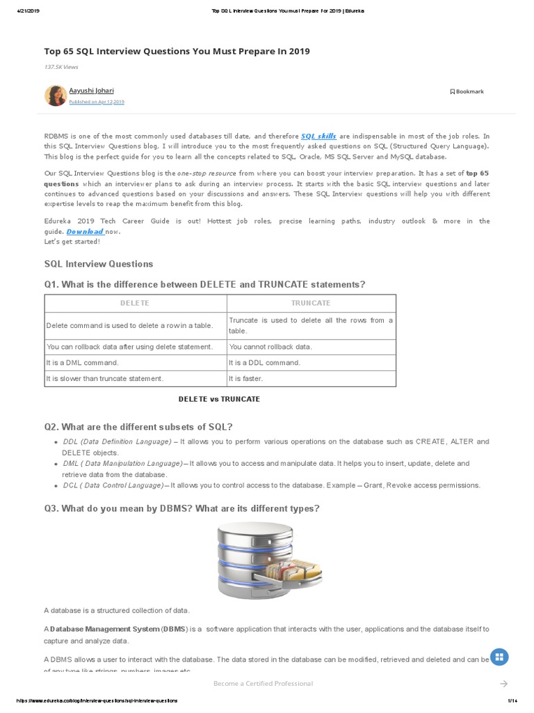 Top Sql Interview Questions You Must Prepare Pdf Database Index Relational Database