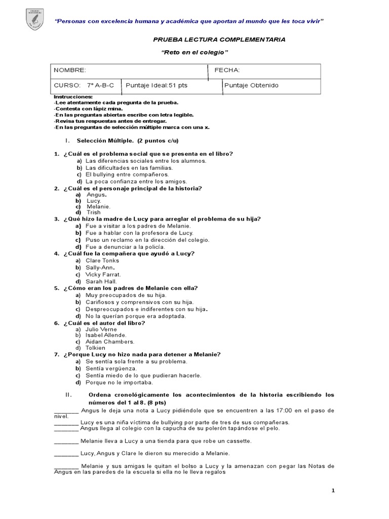 Prueba Reto en El Colegio | PDF