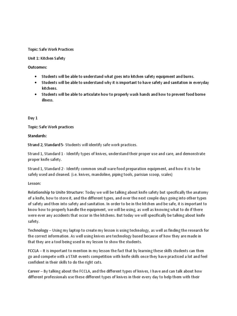 Fcs 400 - Kitchen Safety Lesson Plan 1 | PDF | Knife | Melee Weapons