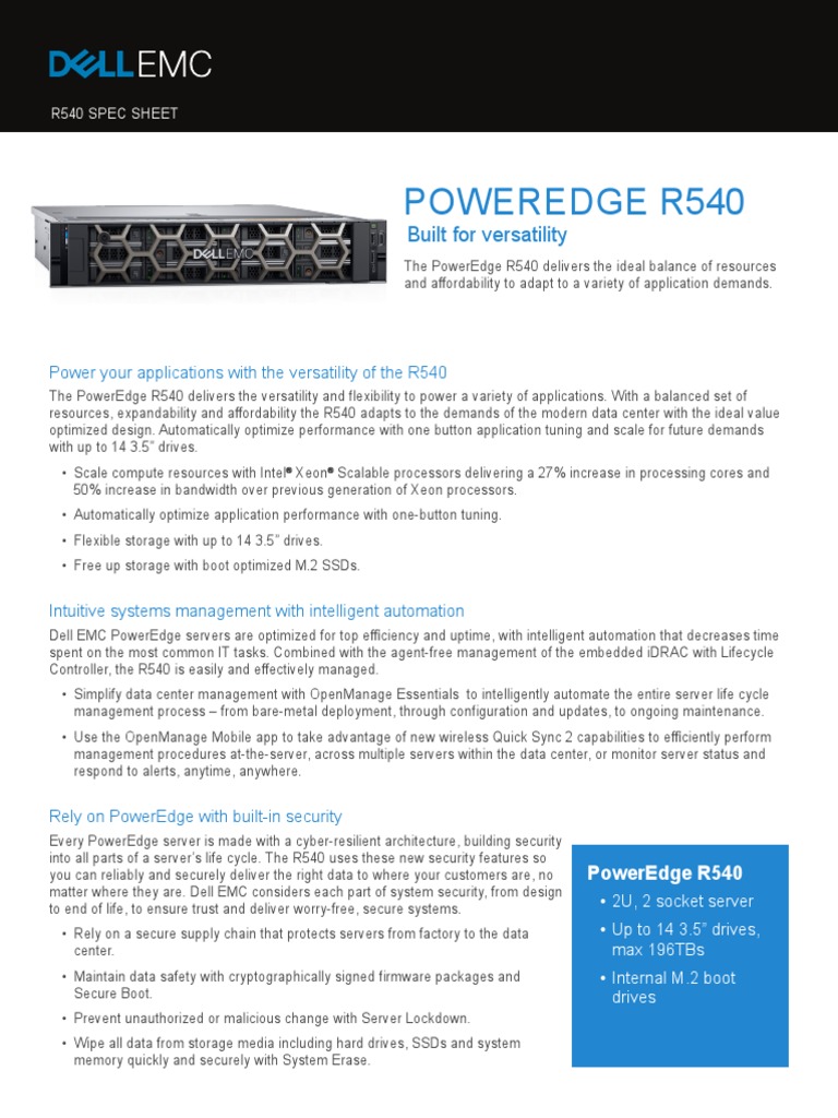 PowerEdge R540 Spec Sheet PDF | PDF | Dell | Solid State Drive
