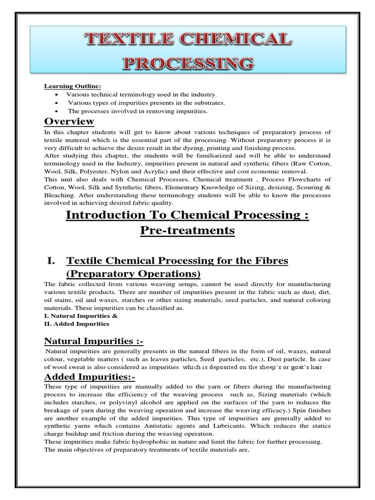 Textile Chemical Processing Introduction | PDF | Dye | Dyeing