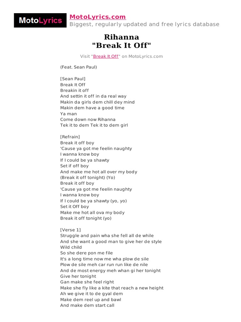 Rihanna Break It Off Lyrics | PDF | Contemporary R&B | Dance Music