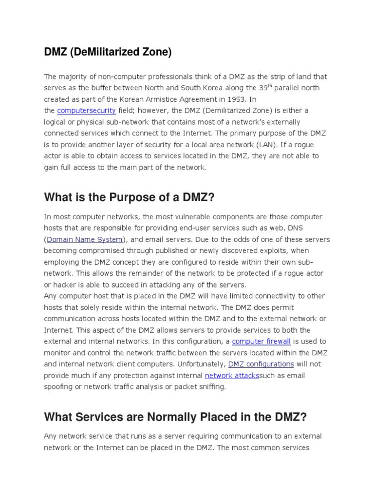 DMZ (Demilitarized Zone) : What Is The Purpose of A DMZ? | PDF ...
