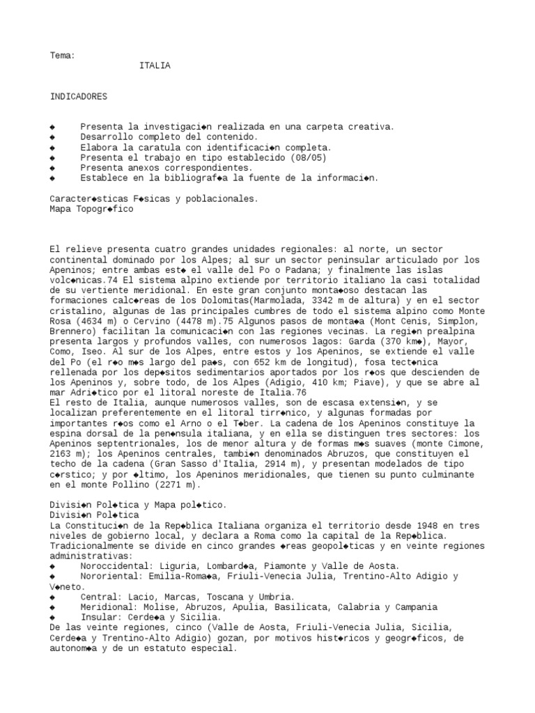 Italia Informacion Basica | PDF | Viajes y turismo