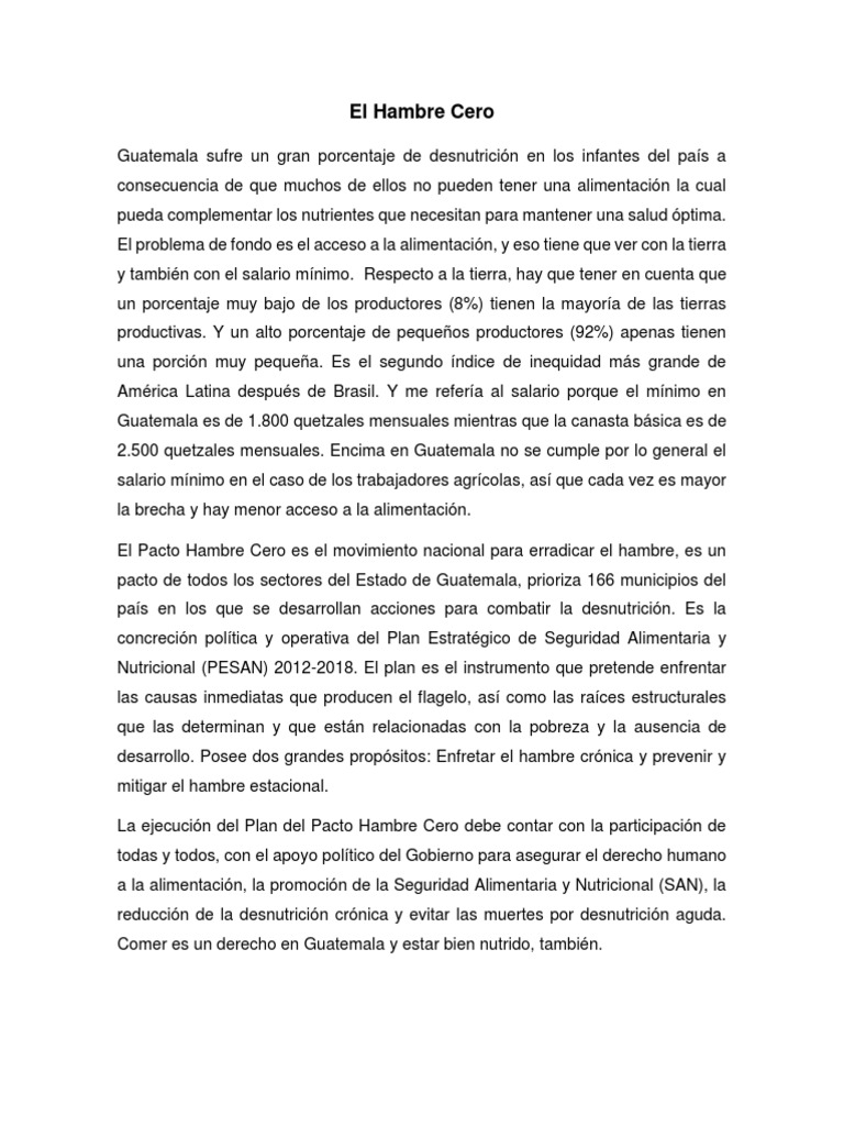 El Hambre Cero Pdf Desnutrición Cereales