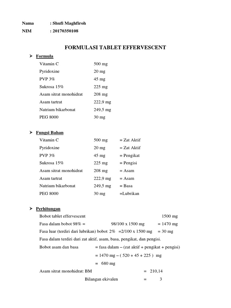 Formulasi dan Pembuatan Tablet Effervescent | PDF