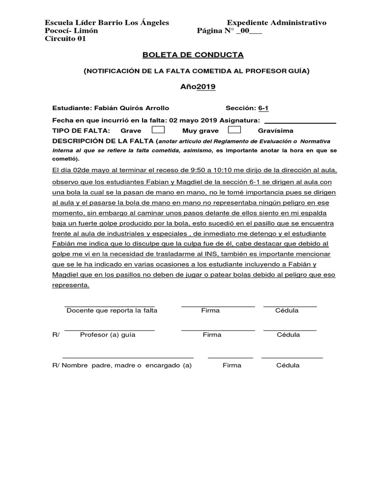 Boleta de Conducta | PDF | Violencia