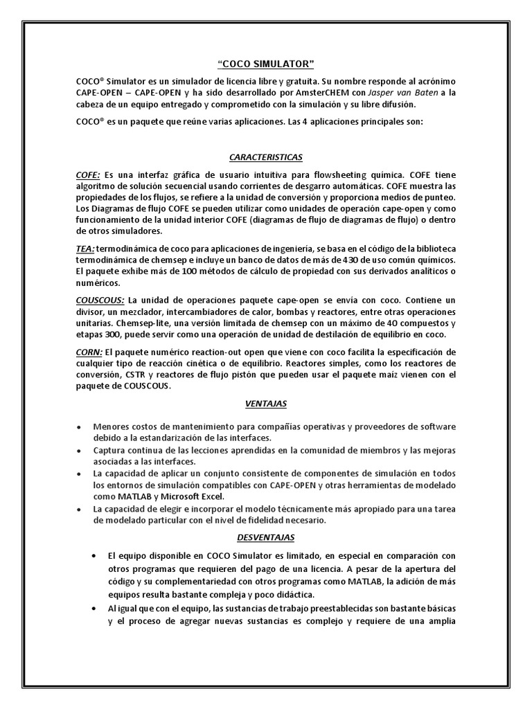 Coco Simulator | PDF | Reactor Quimico | Software
