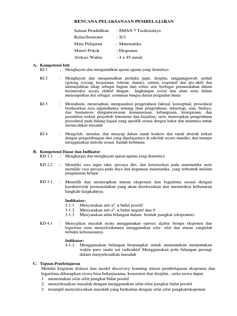 RPP Eksponen & Logaritma | PDF