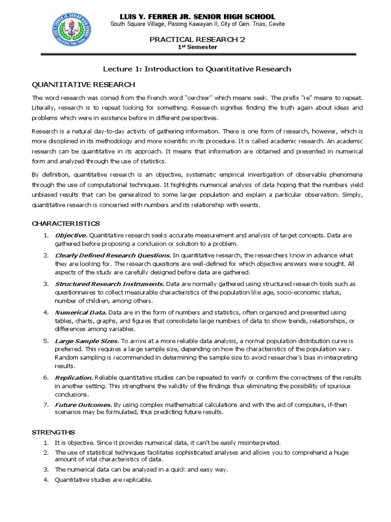 PR2 Lecture1 | PDF | Quantitative Research | Dependent And Independent ...