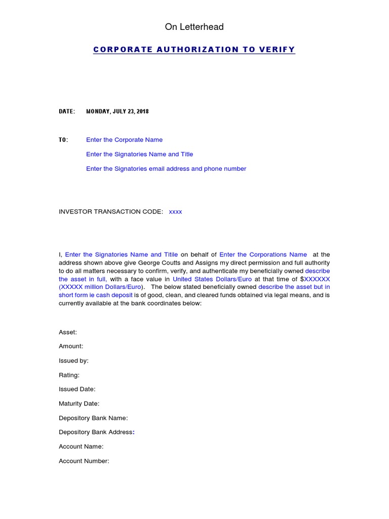 2019 - Corporate Authority To Verify | PDF