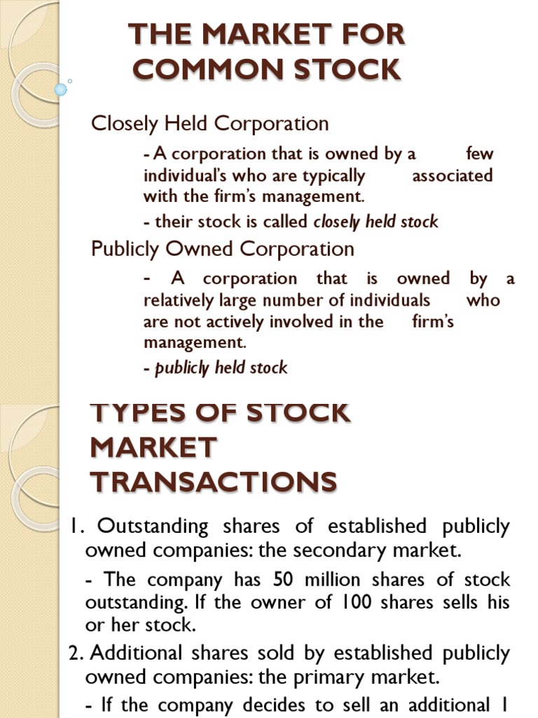The Market For Common Stock: Closely Held Corporation | PDF | Initial ...