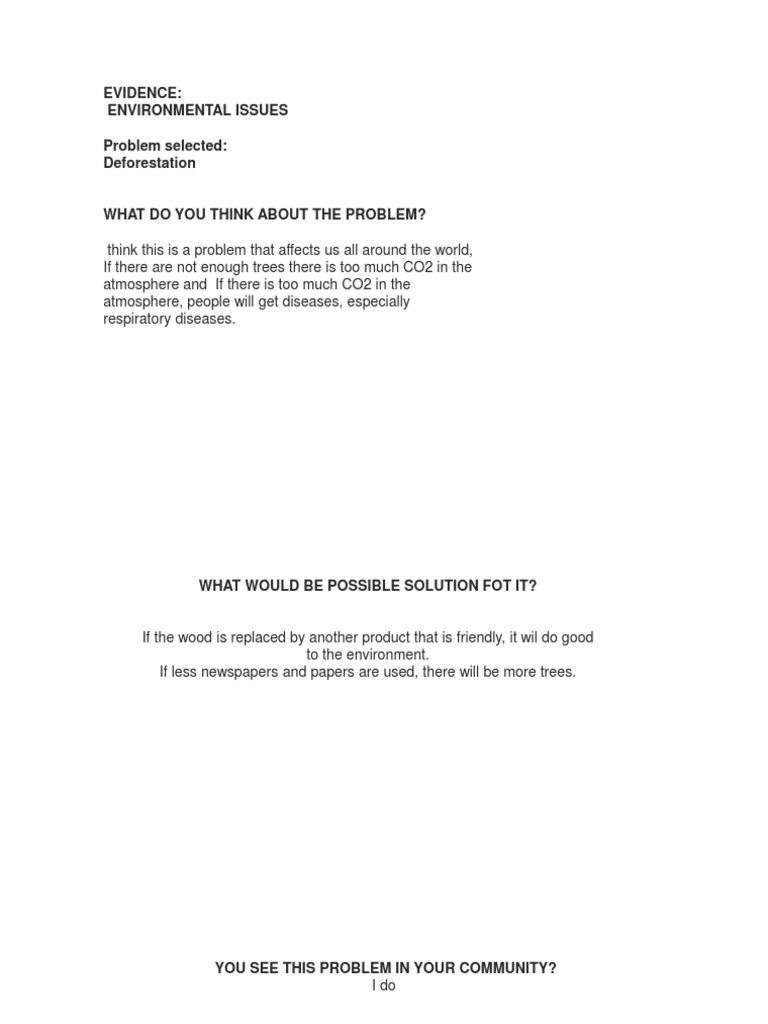 Evidence: Environmental Issues Problem Selected: Deforestation | PDF