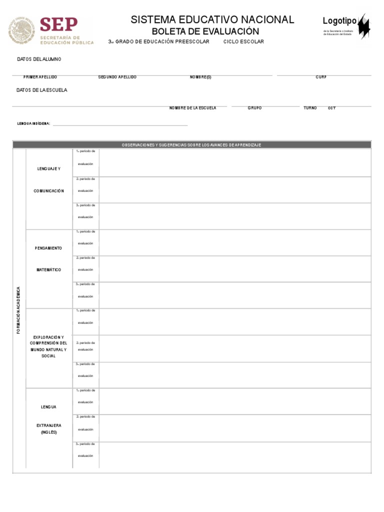 Boleta de Evaluación Preescolar 2024 | PDF | Evaluación | Educación de ...