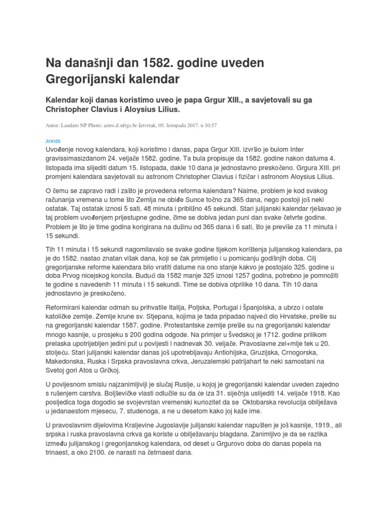 Gregorijanski Kalendar | PDF