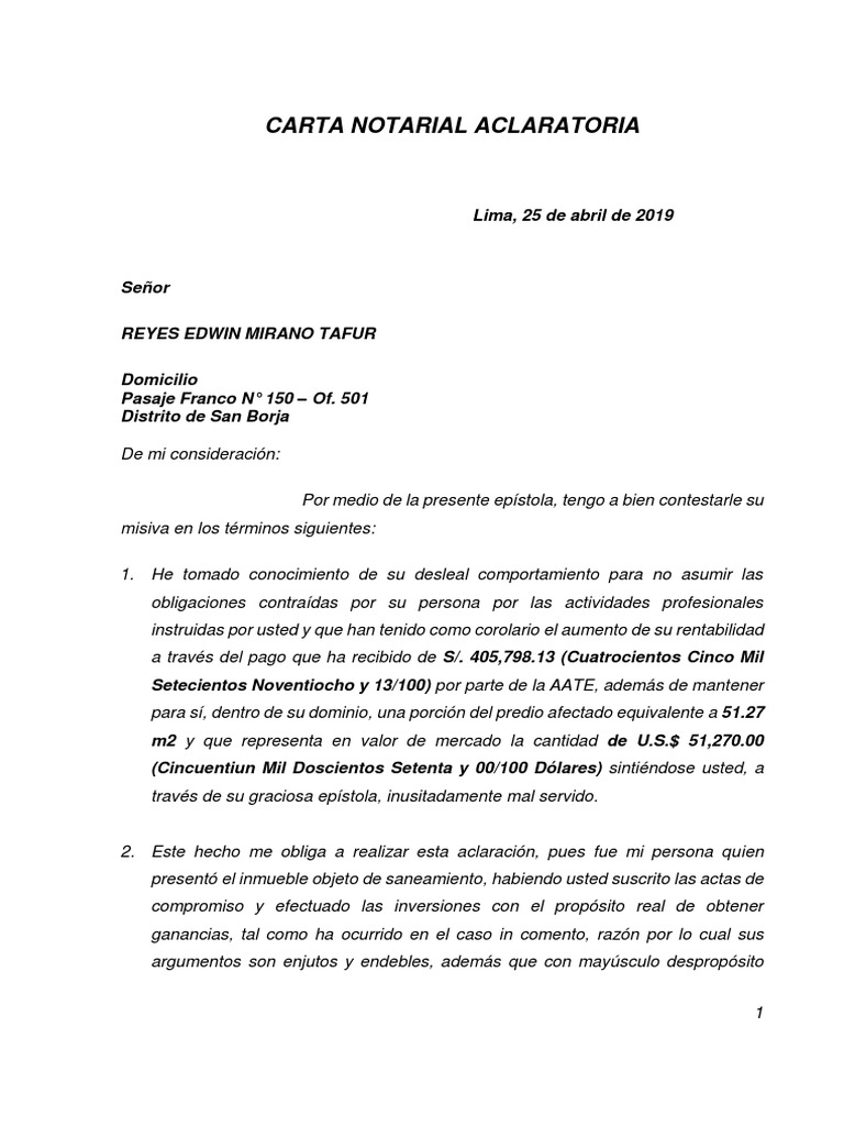 Carta Notarial Contestacion Mirano Rata | Agitación | Prueba gratuita ...