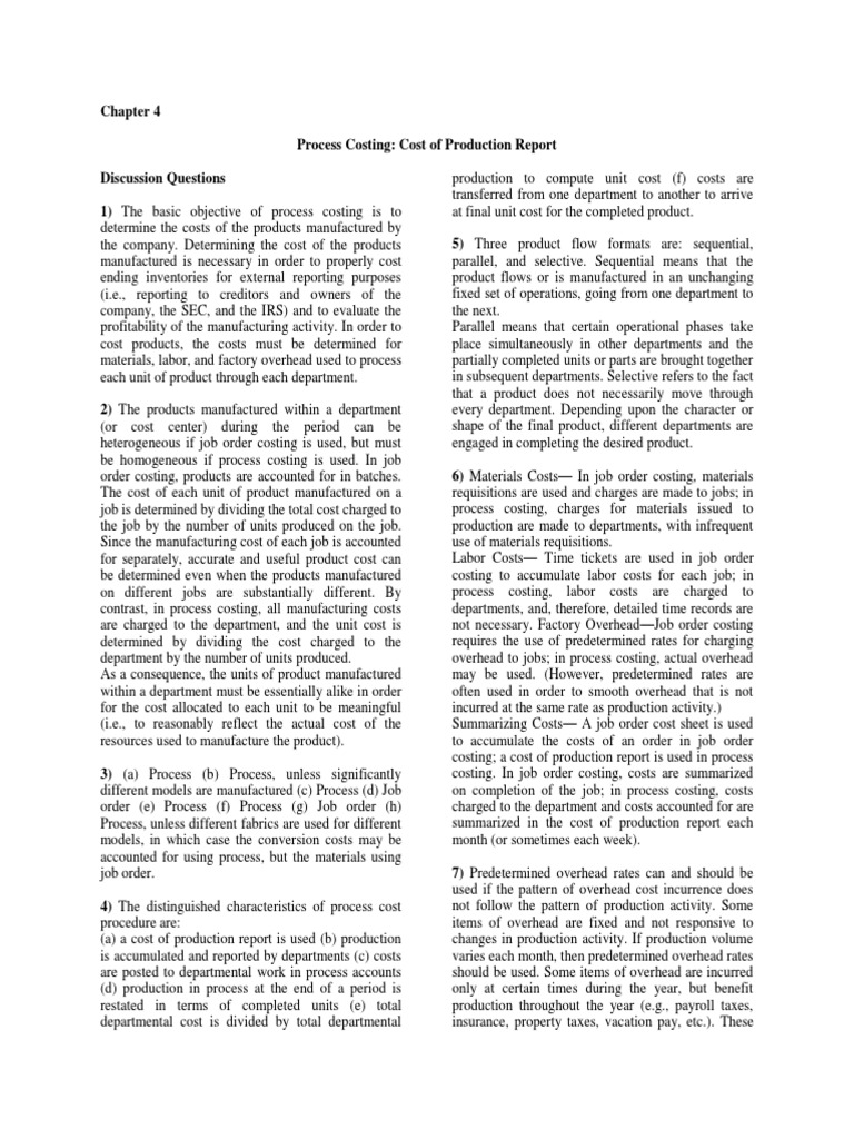 Chapter 4 Process Costing Cost Of Production Report Pdf Cost Cost