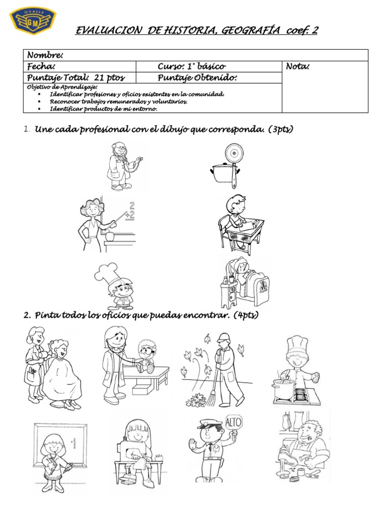 Evaluacion Oficios y Profesiones 1ro Basico | PDF | Métodos y ...