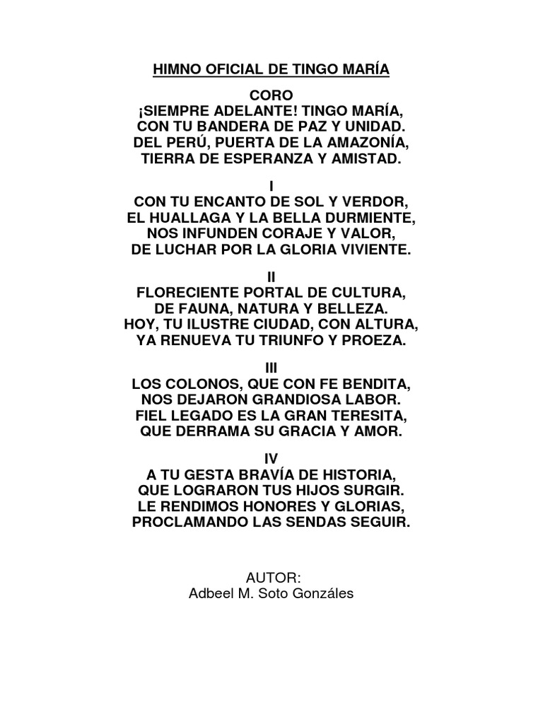 Himno Oficial De Tingo María Pdf