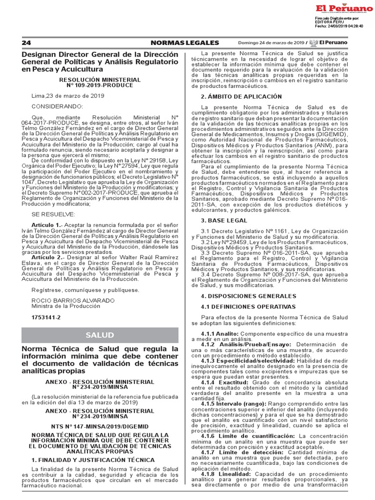 Resolucion Ministerial 234-2019 - MINSA Peru - Norma Tecnica Salud NTS 147-MINSA 2019 DIGEMID ...