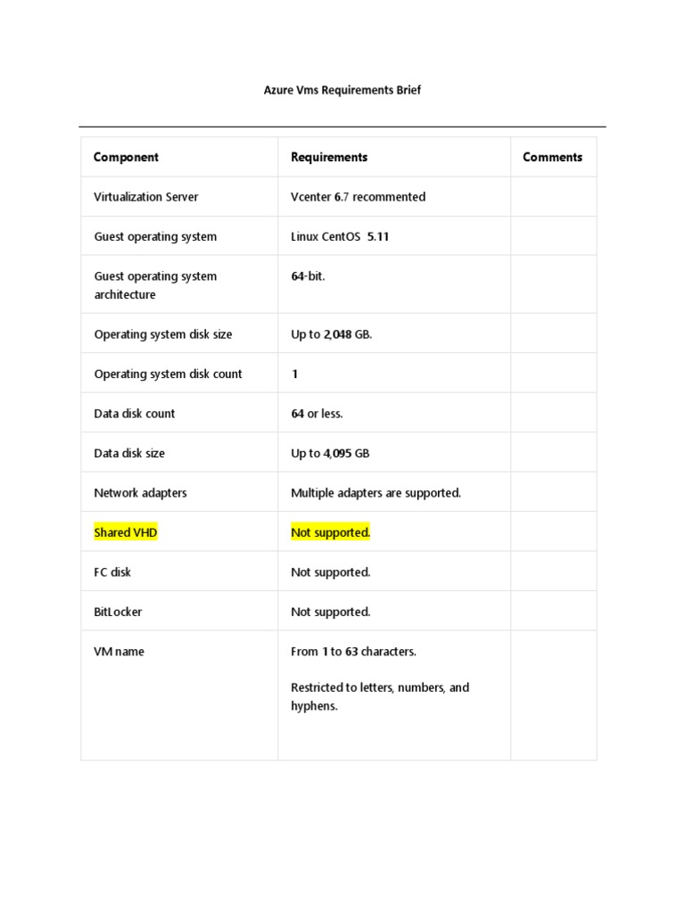 Azure VM Requirements Brief | PDF | Computers