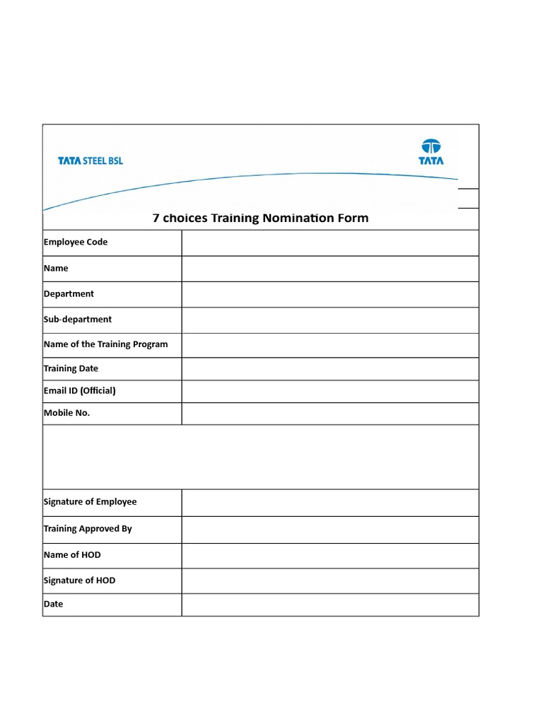 7 Choices Training Nomination Form | PDF | Business