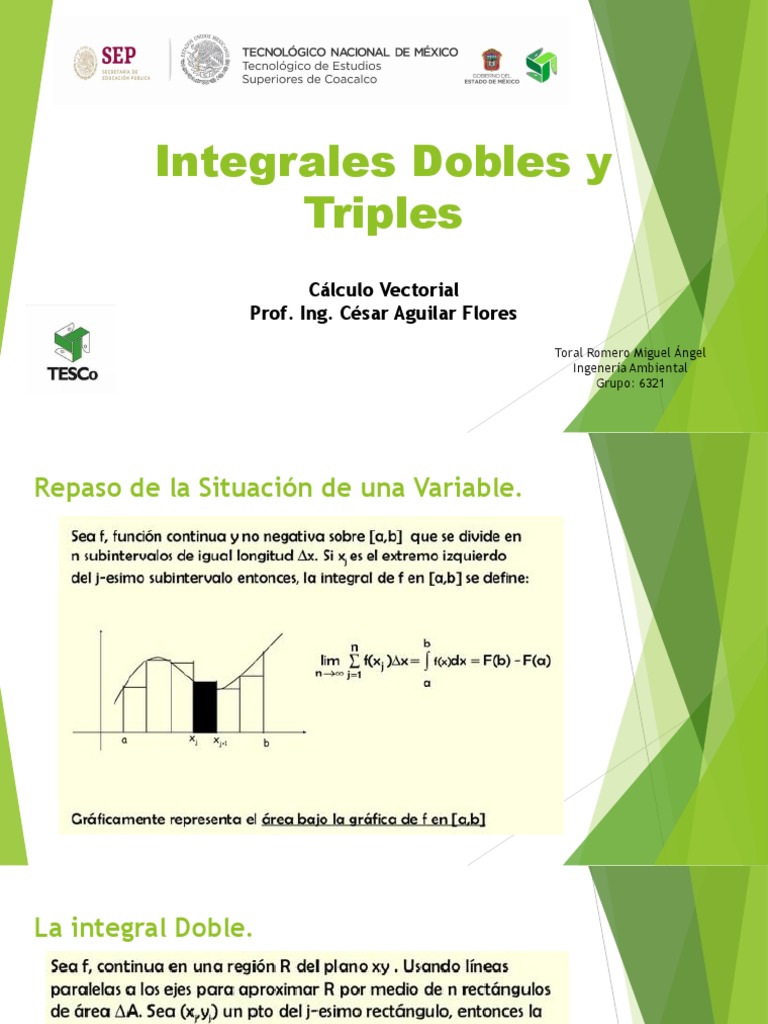 Integrales Dobles y Triples: Cálculo Vectorial Prof. Ing. César Aguilar Flores | Integral | Zona ...