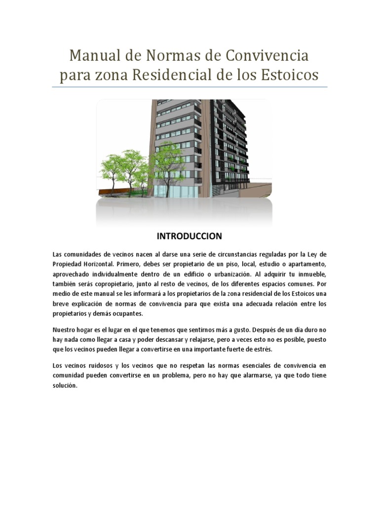 Manual de Normas de Convivencia para Zona Residencial | PDF | Condominio | Propiedad