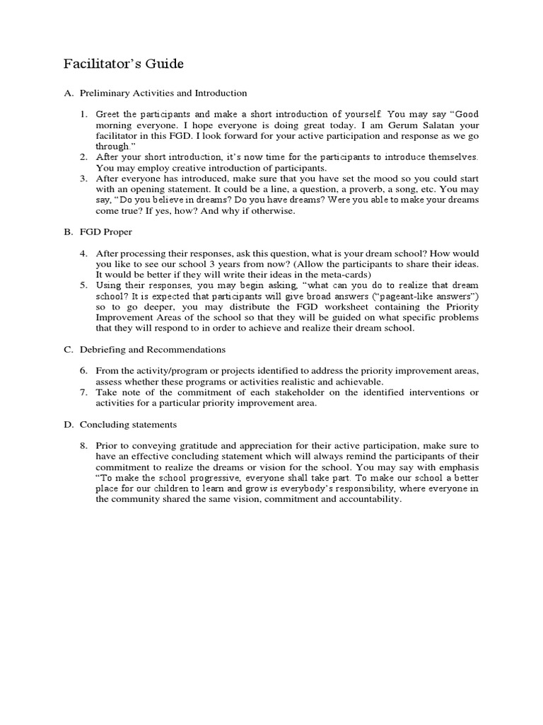 Facilitators Guide | PDF | Question | Behavior Modification