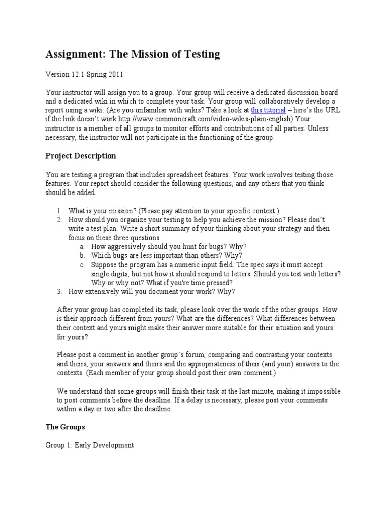 Testing Project Group Assignments | PDF | Wiki | Specification ...