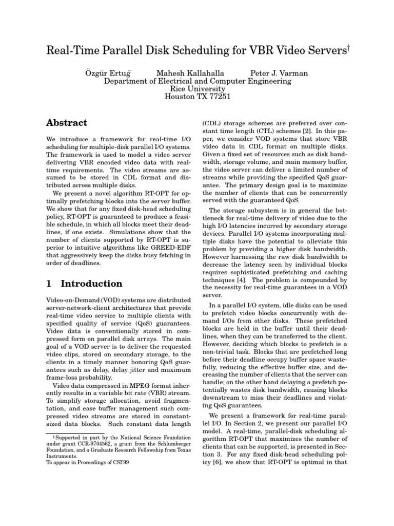 Real-Time Parallel Disk Scheduling Maximizes Supported Video Clients | PDF | Real Time Computing ...