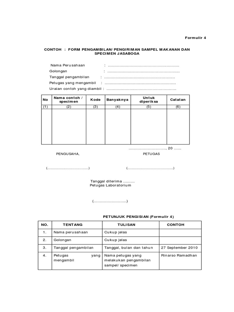 Formulir 4 Pengambilan Sampel Makanan | PDF
