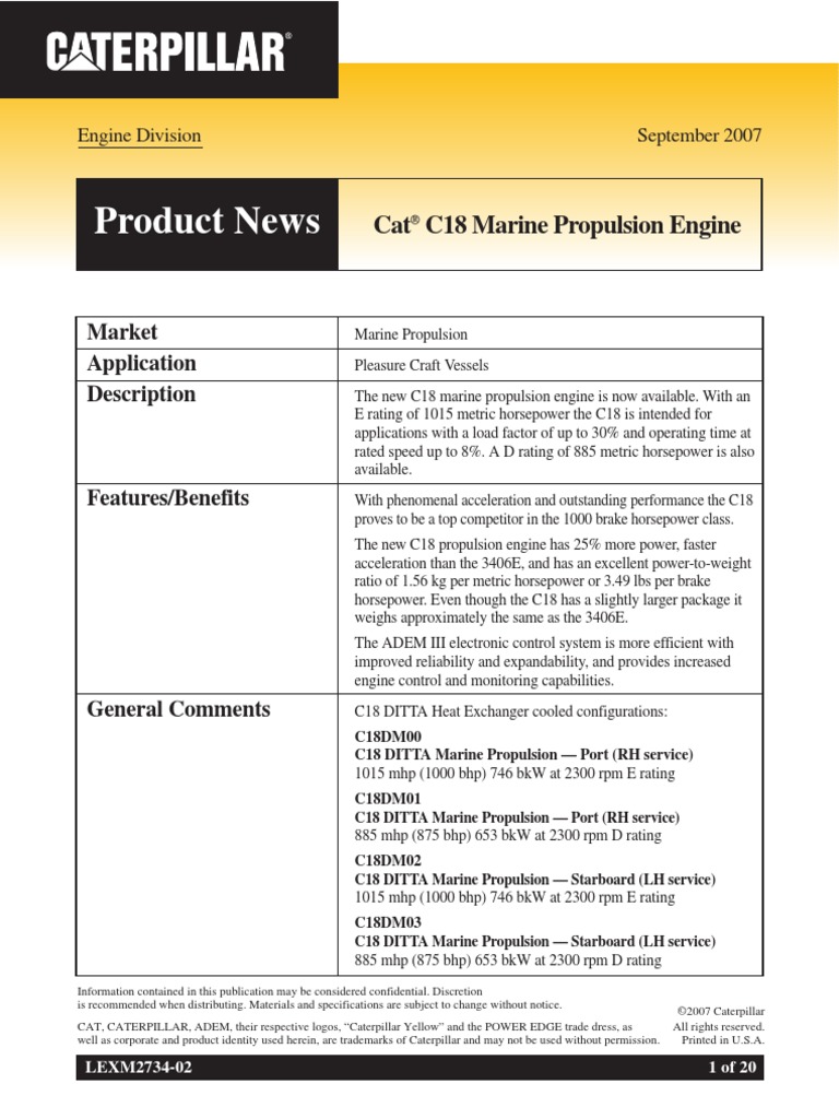 CAT C18 T1 1015 HP Brochure Specification PDF | PDF | Engines ...