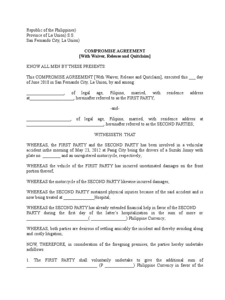 Sample Compromise Agreement | PDF | Virtue | Government Information