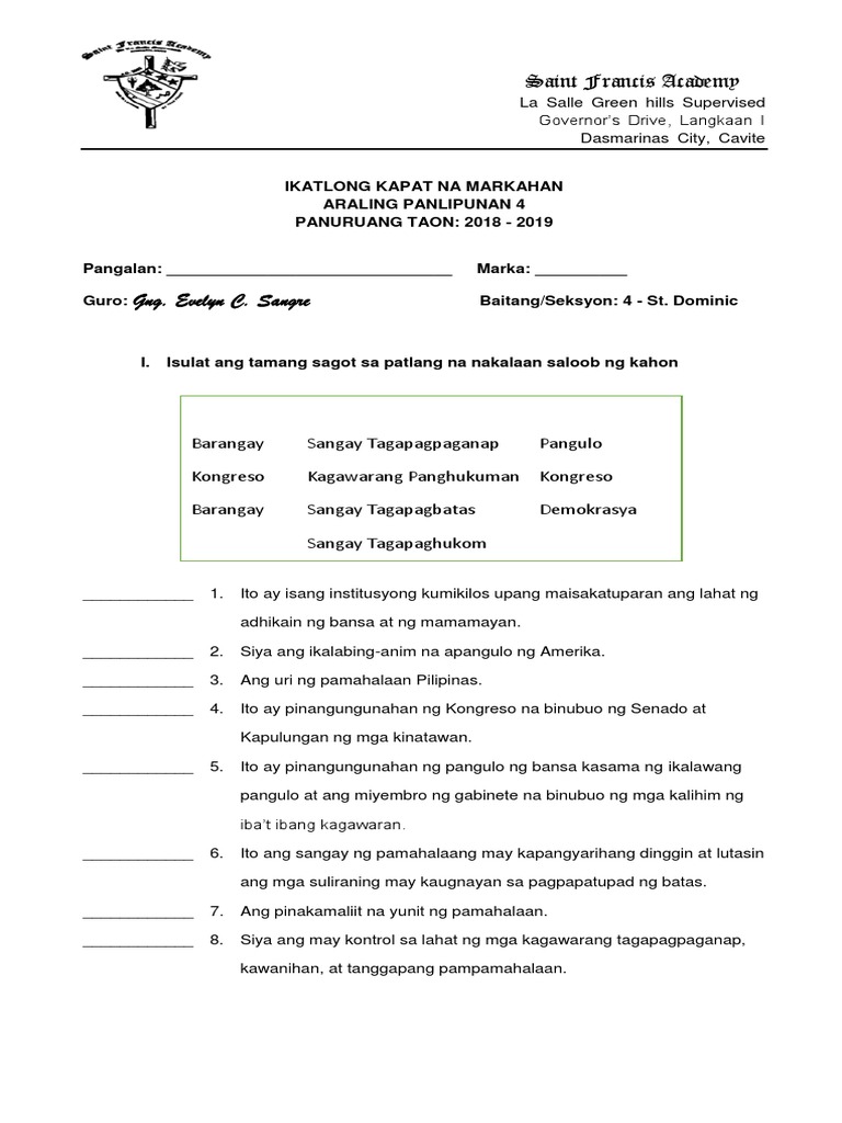 3rd Quarter Quiz Chart | PDF