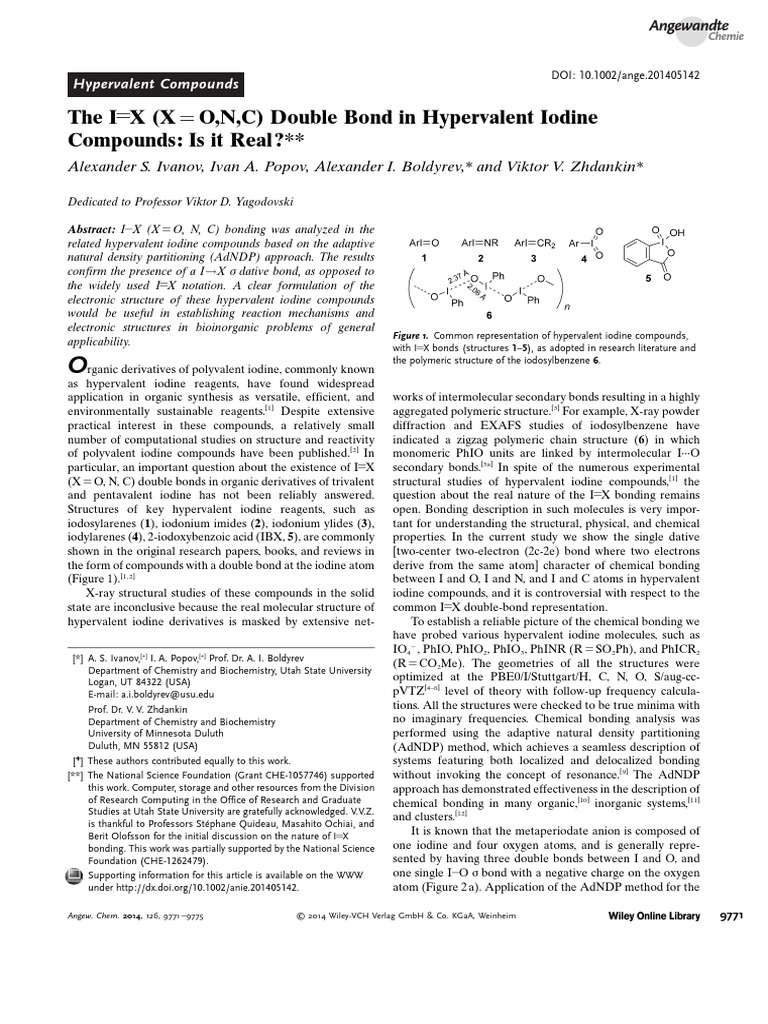 The I X (X O, N, C) Double Bond in Hypervalent Iodine Compounds: Is It ...