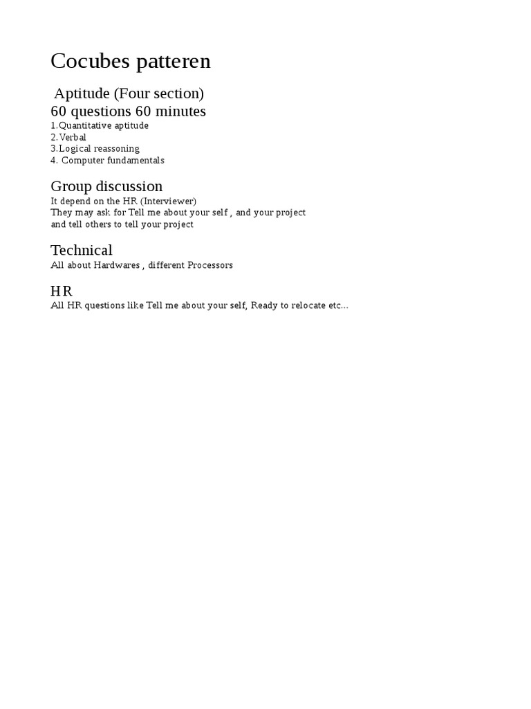 Cocubes Patteren: Aptitude (Four Section) 60 Questions 60 Minutes | PDF
