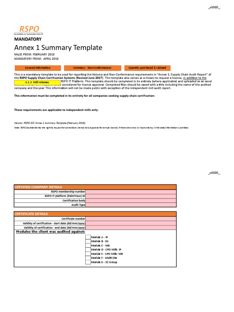 RSPO SCC Annex 1 Summary Template (February 2018) | PDF | Computing ...