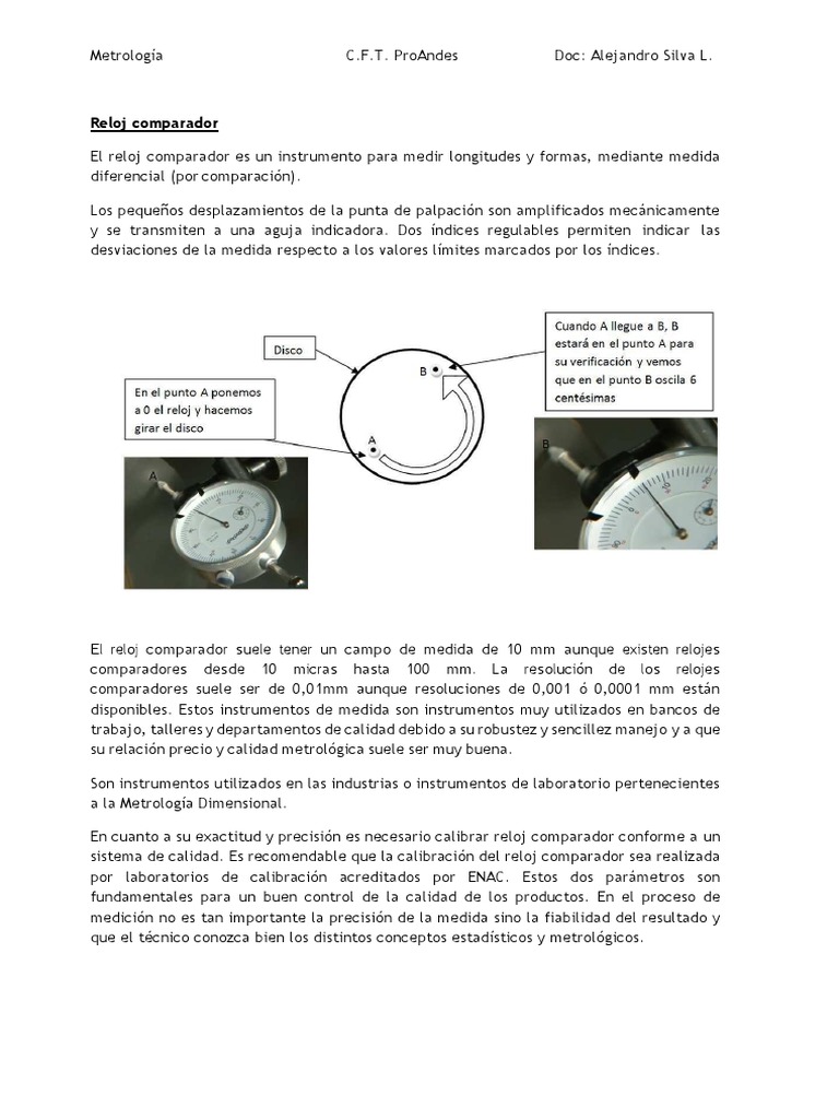 Uso y Funcionamiento del Reloj Comparador | PDF | Medición | Metrología