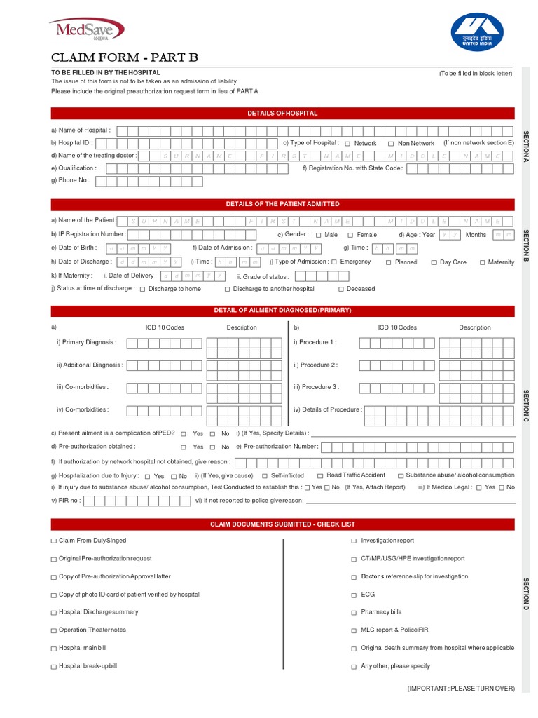 Uiic Claim Form Hospital | PDF | Hospital | Patient