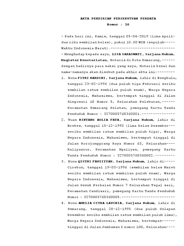 Akta Pendirian Persekutuan Perdata PDF | PDF