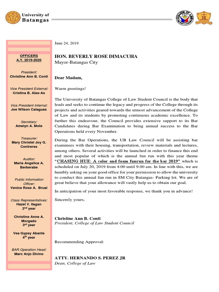 Request for Fun Run Approval to Mayor | PDF | Social Institutions ...