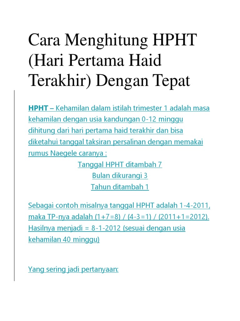 Cara Tepat Menghitung HPHT Ibu Hamil | PDF