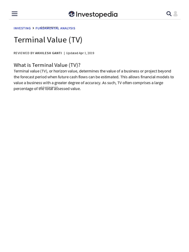 Terminal Value (TV) Definition | PDF | Discounted Cash Flow | Discounting