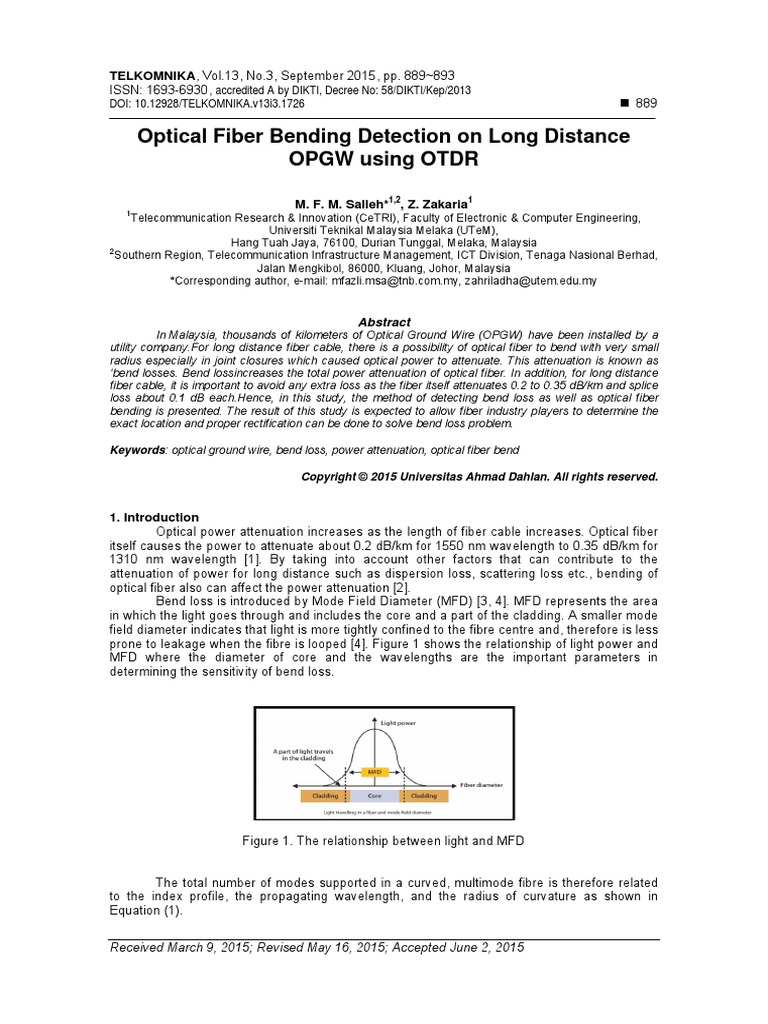 Optical Fiber Bending Detection On Long Distance OPGW Using OTDR | PDF | Optical Fiber | Wavelength